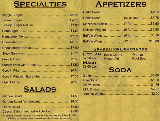 Menu at Liberty Pizza pizzeria, New York City, 482 Myrtle Ave