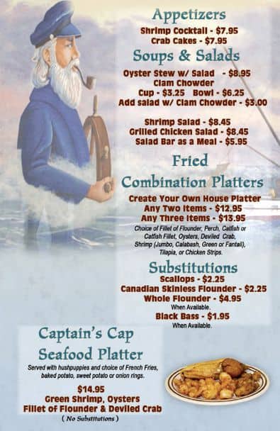 Menu at The Captain's Cap steakhouse, Belmont, 670 Park St