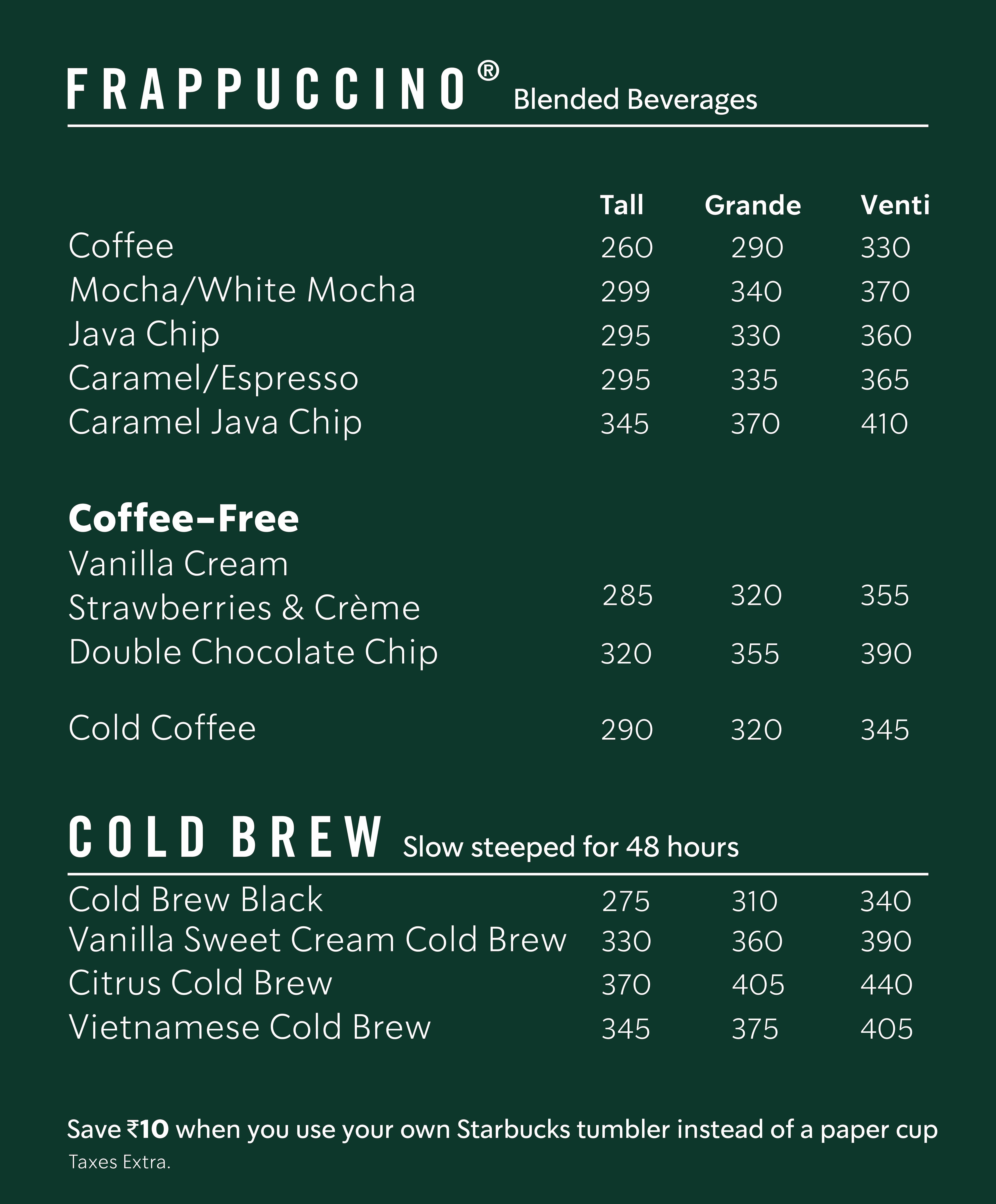 Menu at Starbucks, Surat, 16