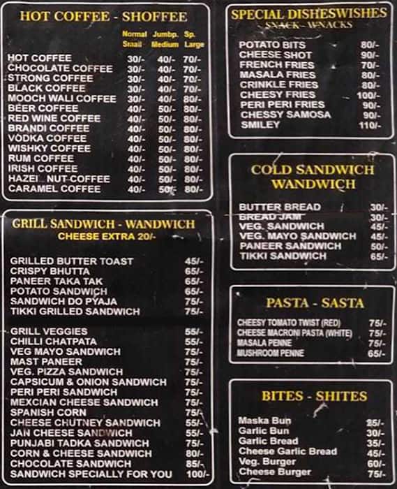 Menu of Chai Shai Bar, Krishna Nagar, Dehradun
