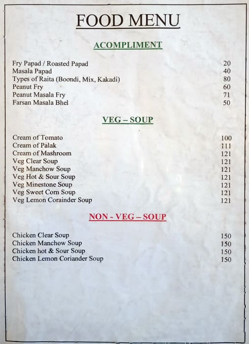Menu of Anant Family Resto Bar, Expressway, Pune