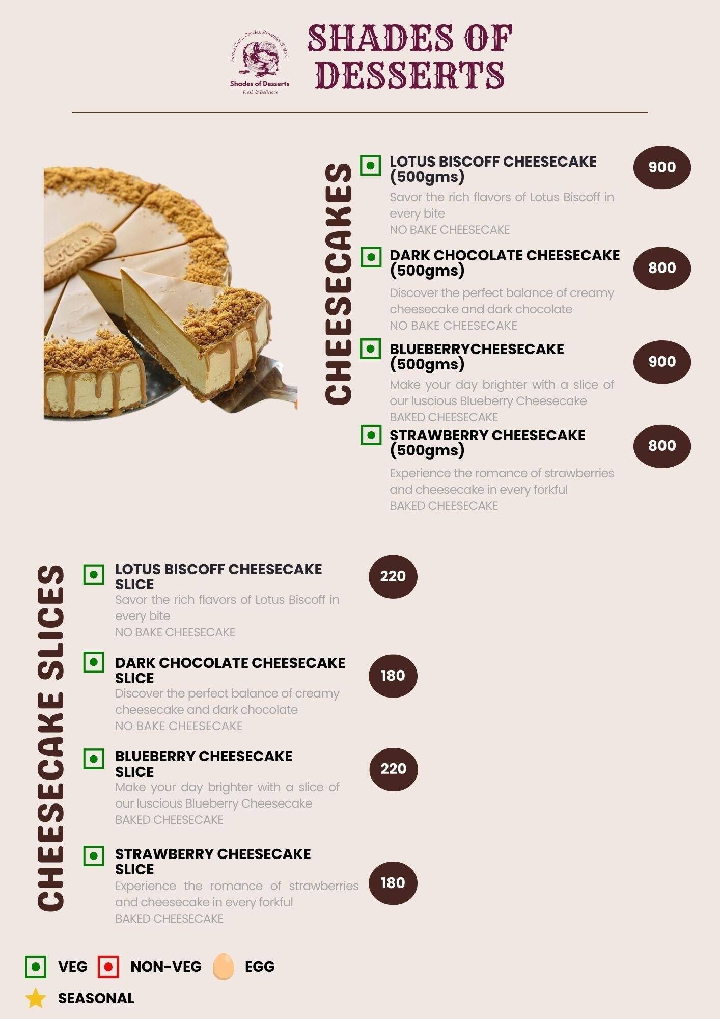 Menu of Shades Of Desserts, Fatehpura, Udaipur