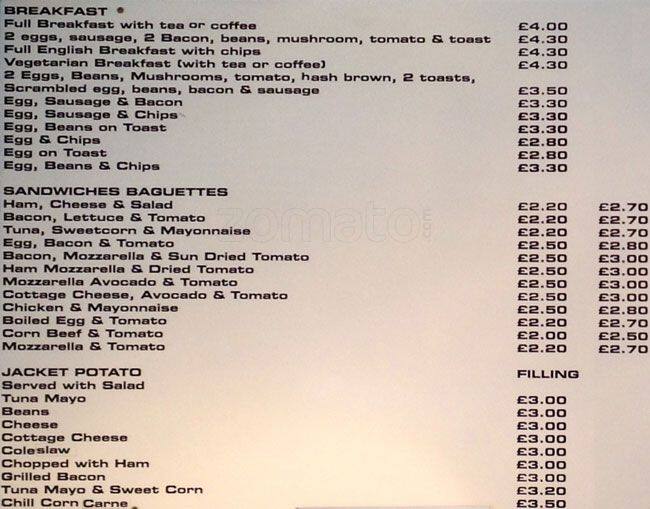 Menu at Tim's Cafe & Restaurant, London