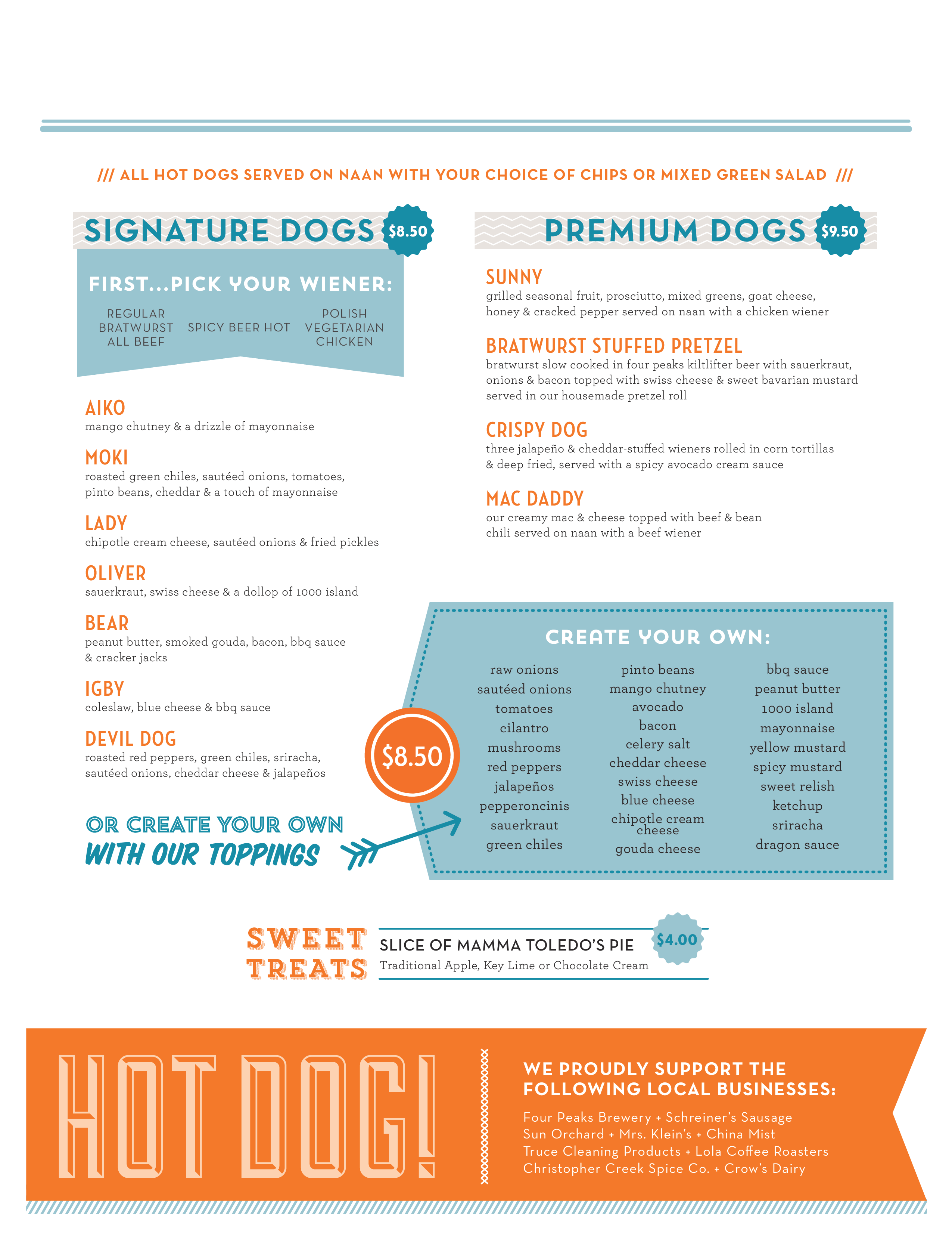 Menu at Short Leash Hot Dogs restaurant, Phoenix, 110 E Roosevelt St