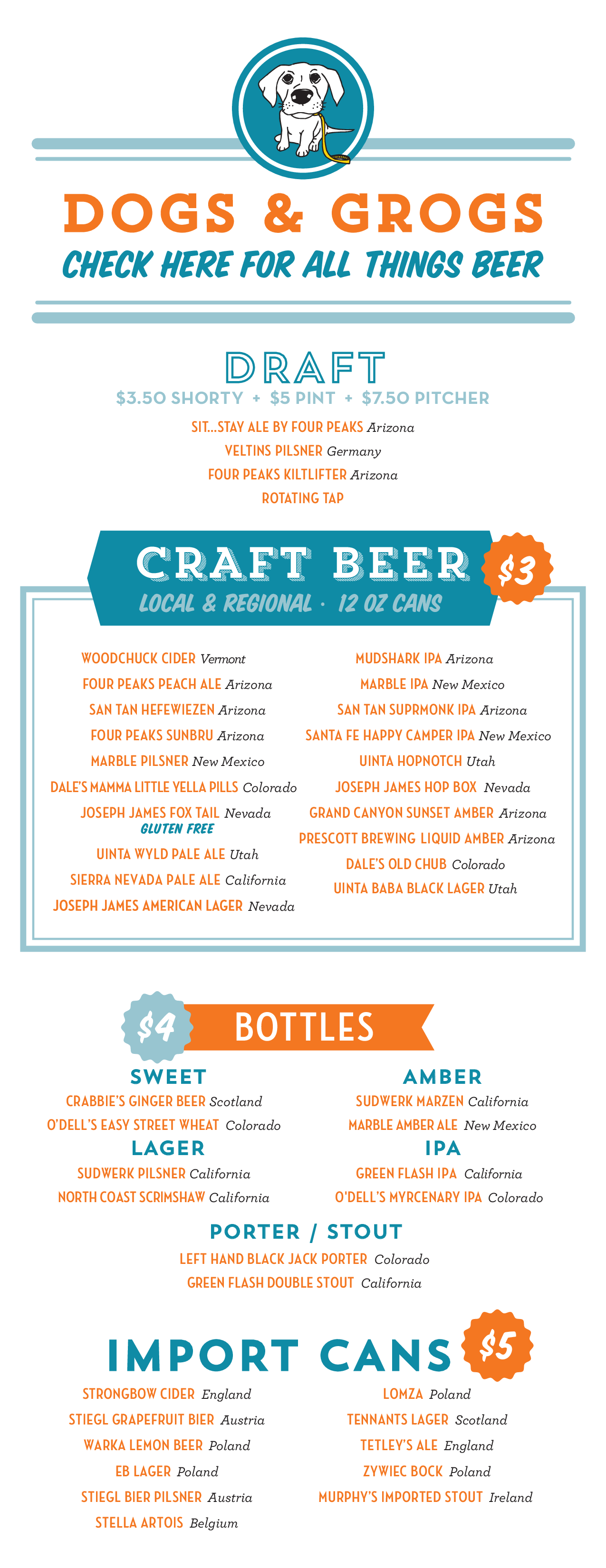 Menu at Short Leash Hot Dogs restaurant, Phoenix, 110 E Roosevelt St