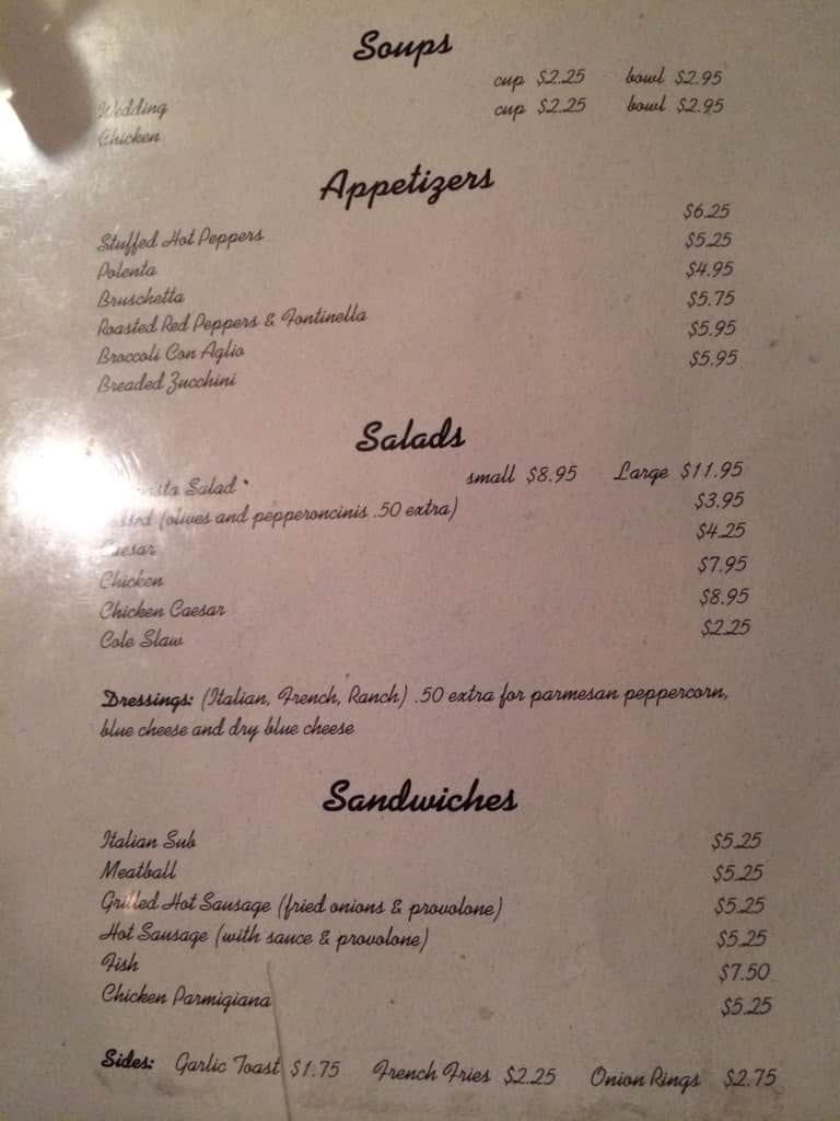 Menu at Segneri's Italian Restaurant, Coraopolis