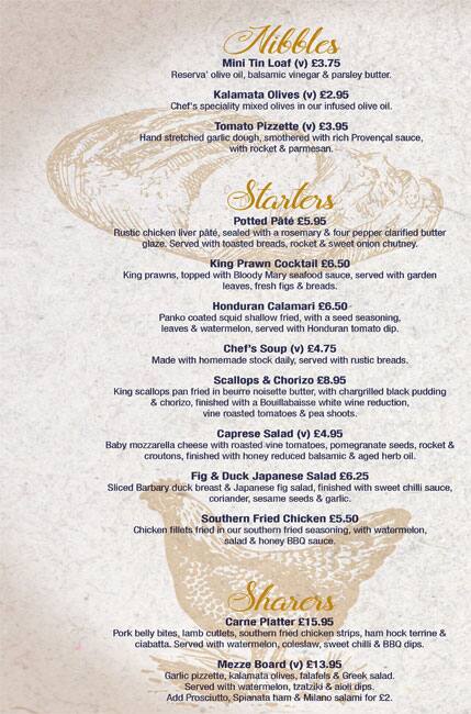 Menu at The Racehorse pub & bar, Warwick