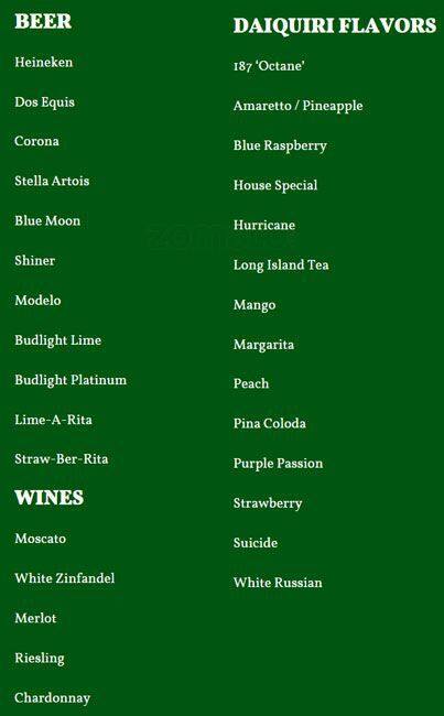 Menu at The Daiquiri Shoppe restaurant, Carrollton