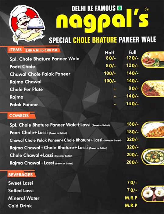 Menu at Nagpal Chole Bhature,Civil Lines, Gurgaon (Owned Outlet), Gurugram