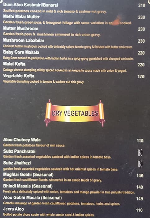 Menu at The Cawnpore, Kanpur