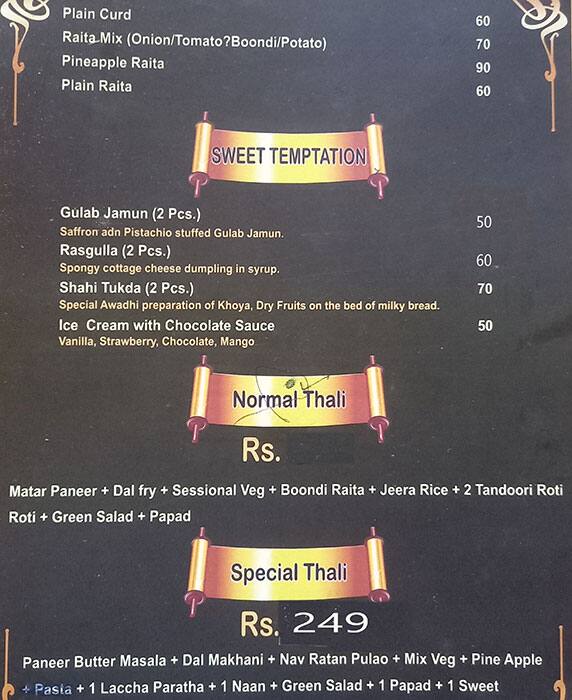 Menu at The Cawnpore, Kanpur
