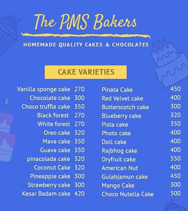 Menu of The PMS Bakers, Nikol, Ahmedabad