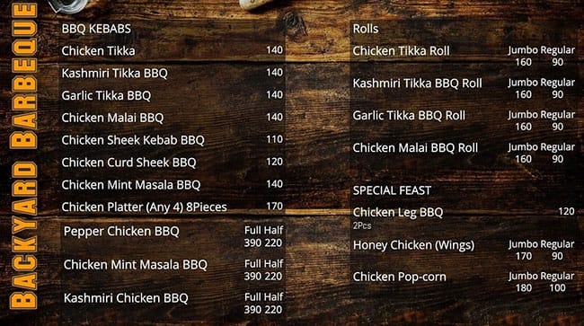 Menu at Venthan's kitchen backyard bbq, Chennai