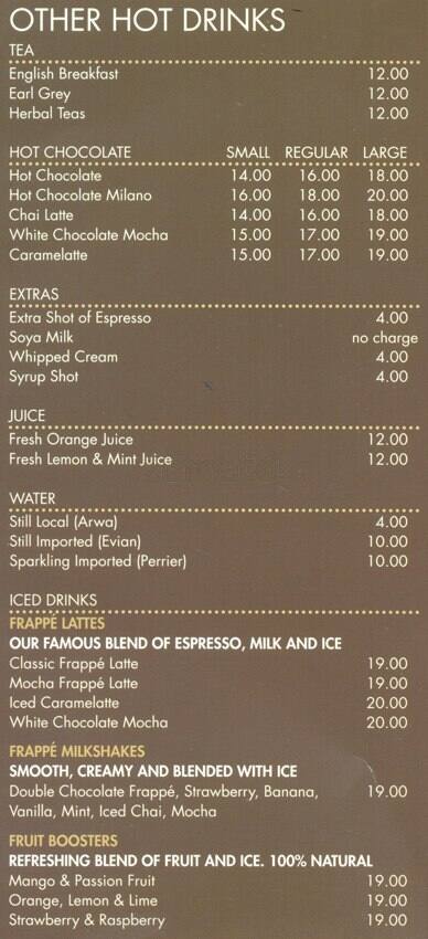 Caffé Nero Menu,Menú para Caffé Nero, Mussafah Sanaiya, Abu Dhabi - Zomato