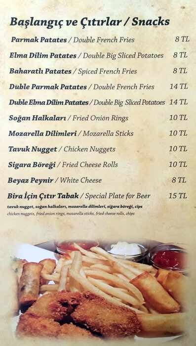 Menu at Campus Beyoglu, Istanbul