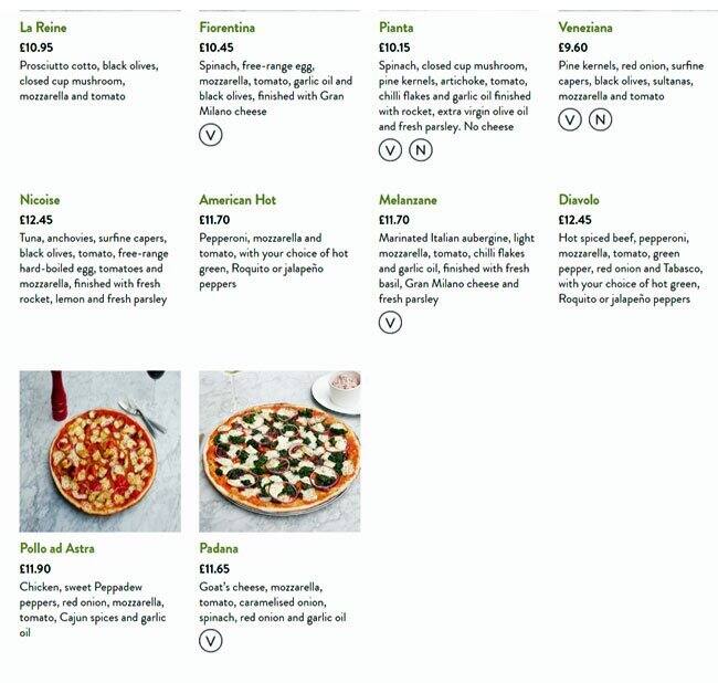 Menu at Pizza Express pizzeria, London, 1 Byward Street