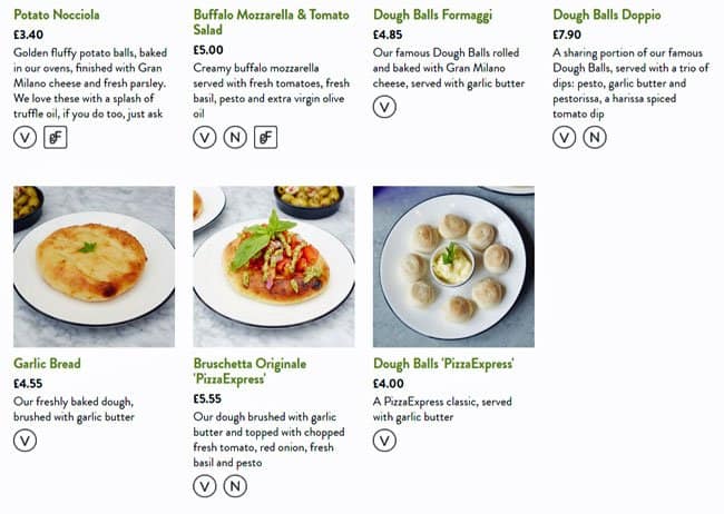 Menu at Pizza Express pizzeria, London, 1 Byward Street