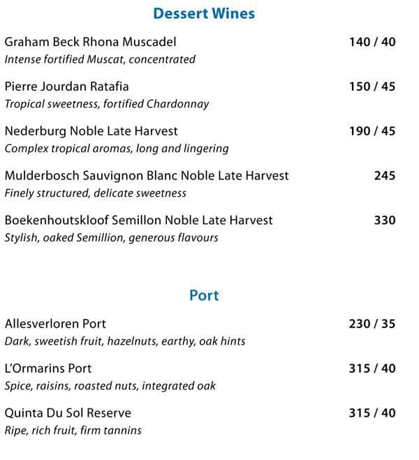 Menu at Ryan's Kitchen restaurant, Franschhoek, 1