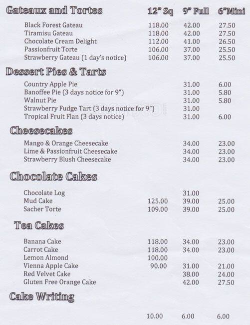 Menu at Cake Passion, Auckland, Crown Plaza