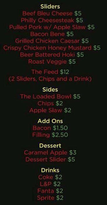 Menu at Fat J's, Auckland