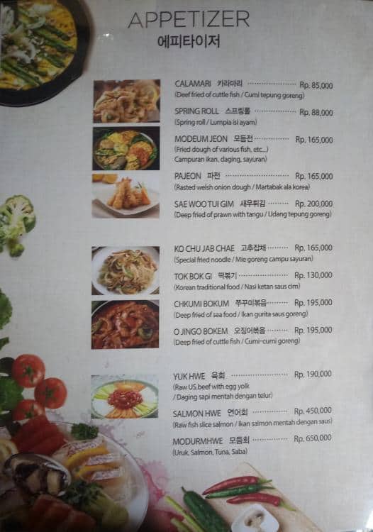 Menu at Kana Restolounge restaurant, Jakarta