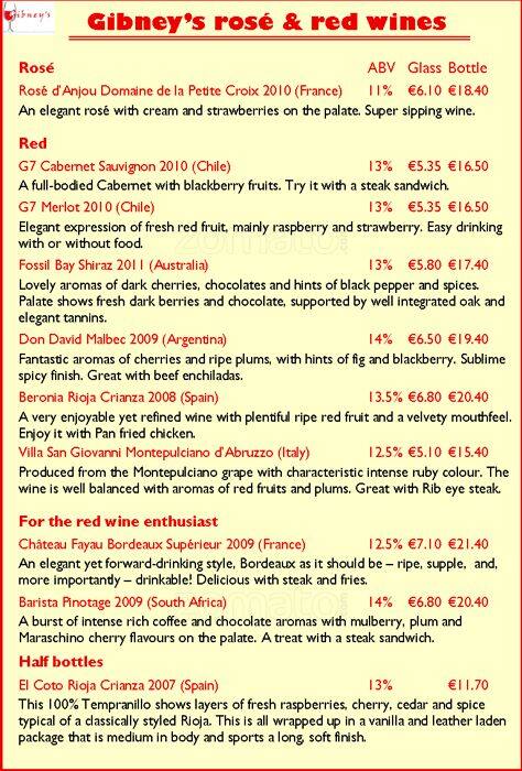 Menu at Gibneys pub & bar, Malahide