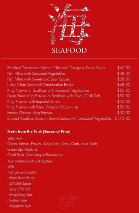 Menu at Lucky Chan restaurant, Southbank, Crown Casino