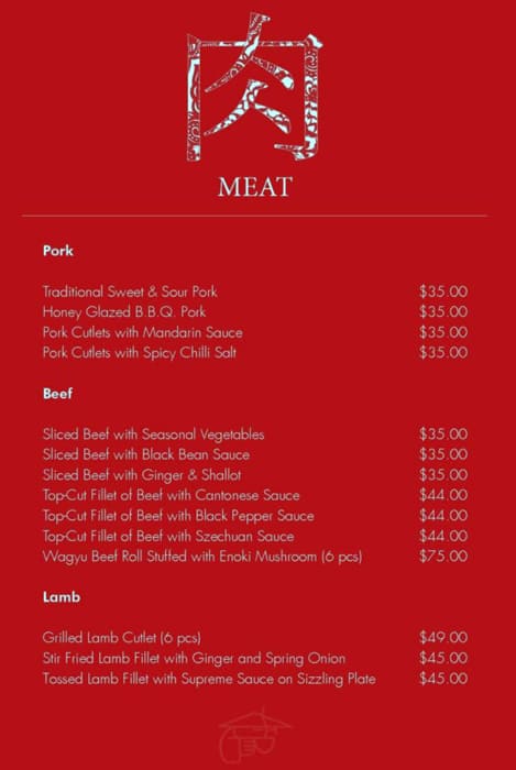 Menu at Lucky Chan restaurant, Southbank, Crown Casino