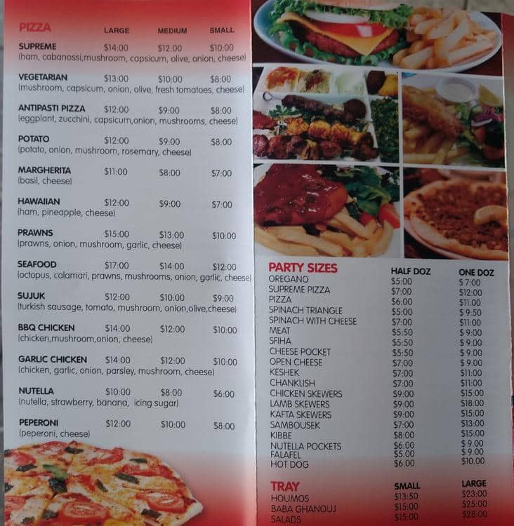 Menu at Lebanese Bakery, Croydon Park