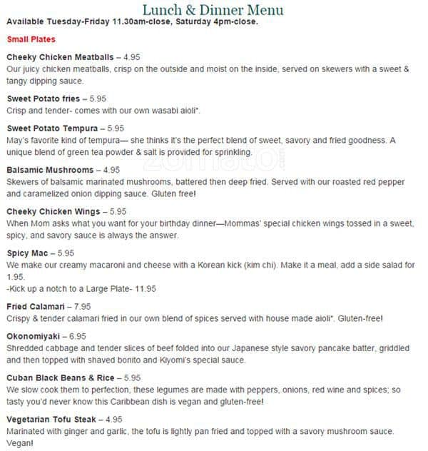 Menu at Cheeky Cafe, Seattle