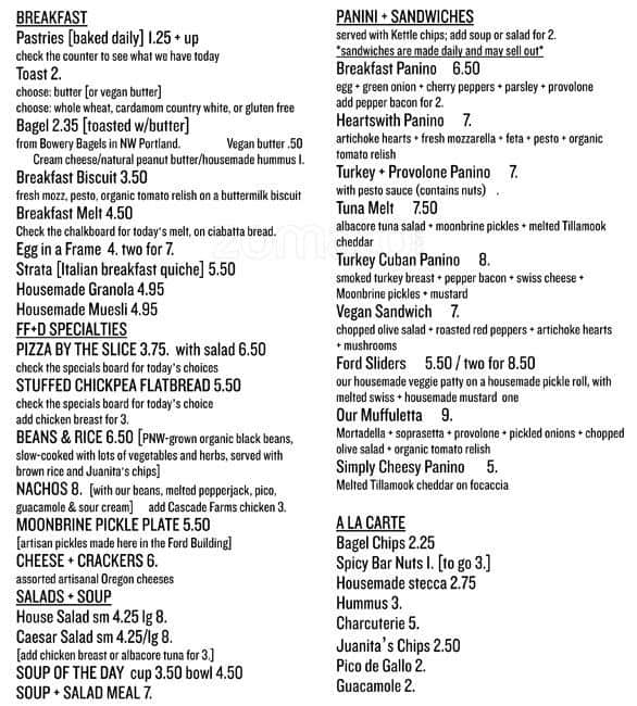 Menu at Ford Food & Drink pub & bar, Portland