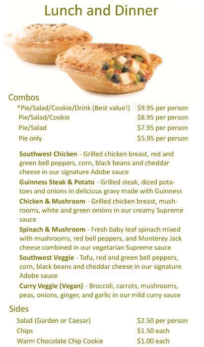 Menu at Boomerang's Handheld Aussie Pies cafe, Austin, 405 E 23rd Street