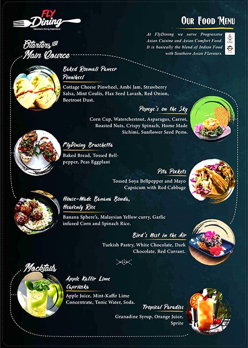 Menu at FlyDining - Noida - Adventure Dining Experience, Noida