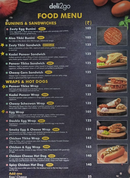 Menu of Deli2Go, Varthur Main Road, Whitefield, Bangalore