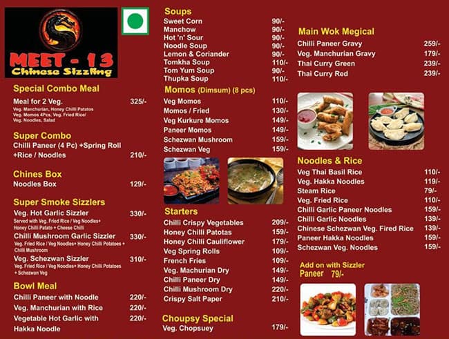 Menu of Meet 13 Chinese Sizzling, Manimajra, Chandigarh