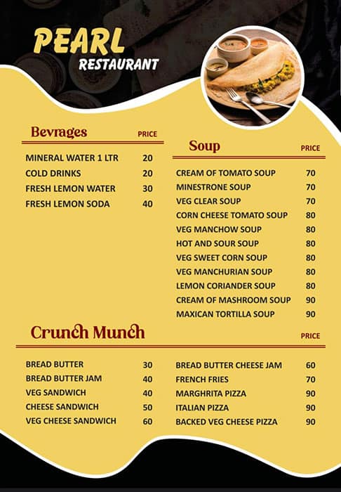 Menu of Pearl Restaurant, Chandlodia, Ahmedabad