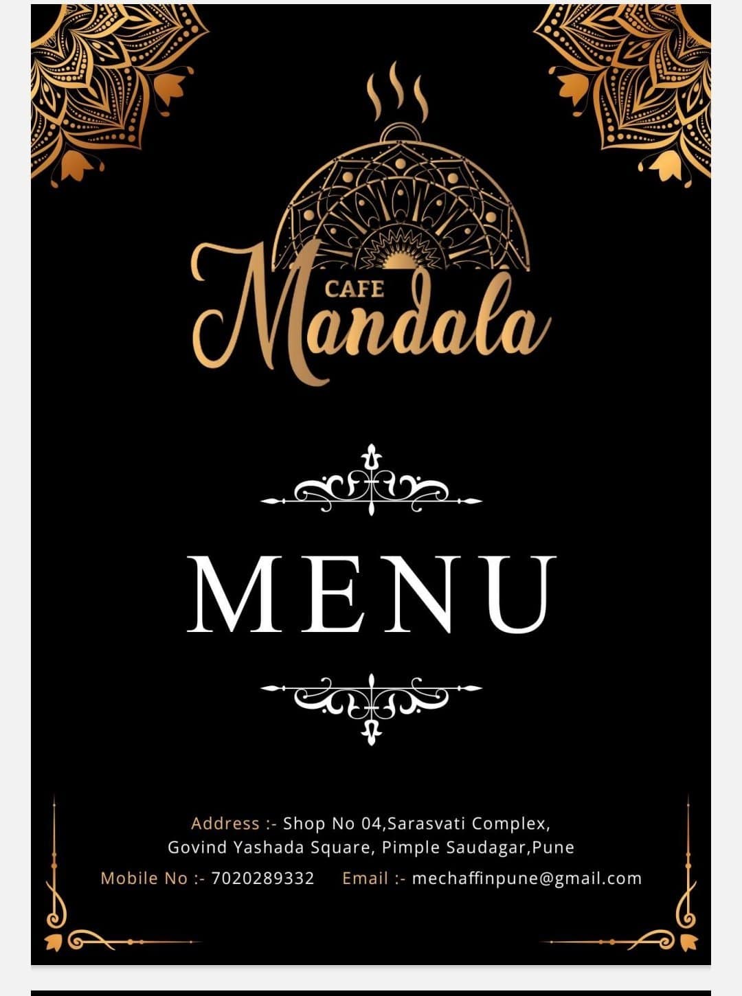 Menu of Cafe Mandala, Pimple Saudagar, Pune