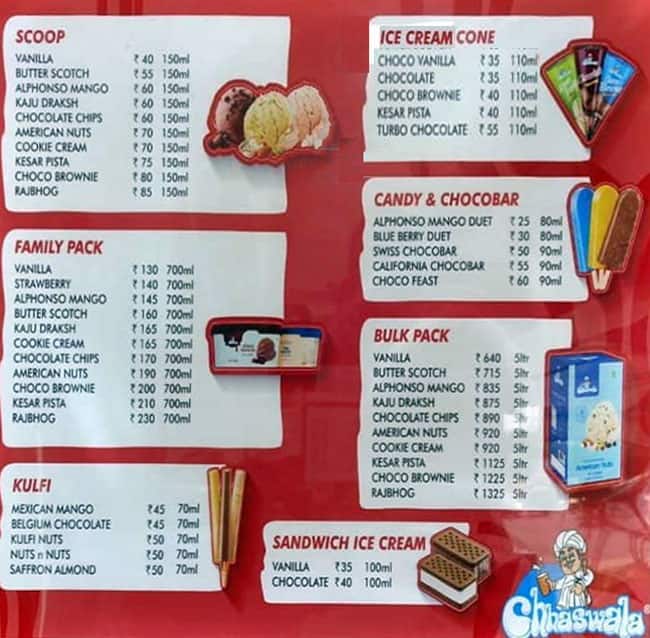 Menu of Chhaswala, Subhash Bridge, Ahmedabad