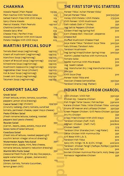 Menu of Martini Delhi, Lajpat Nagar 4, New Delhi