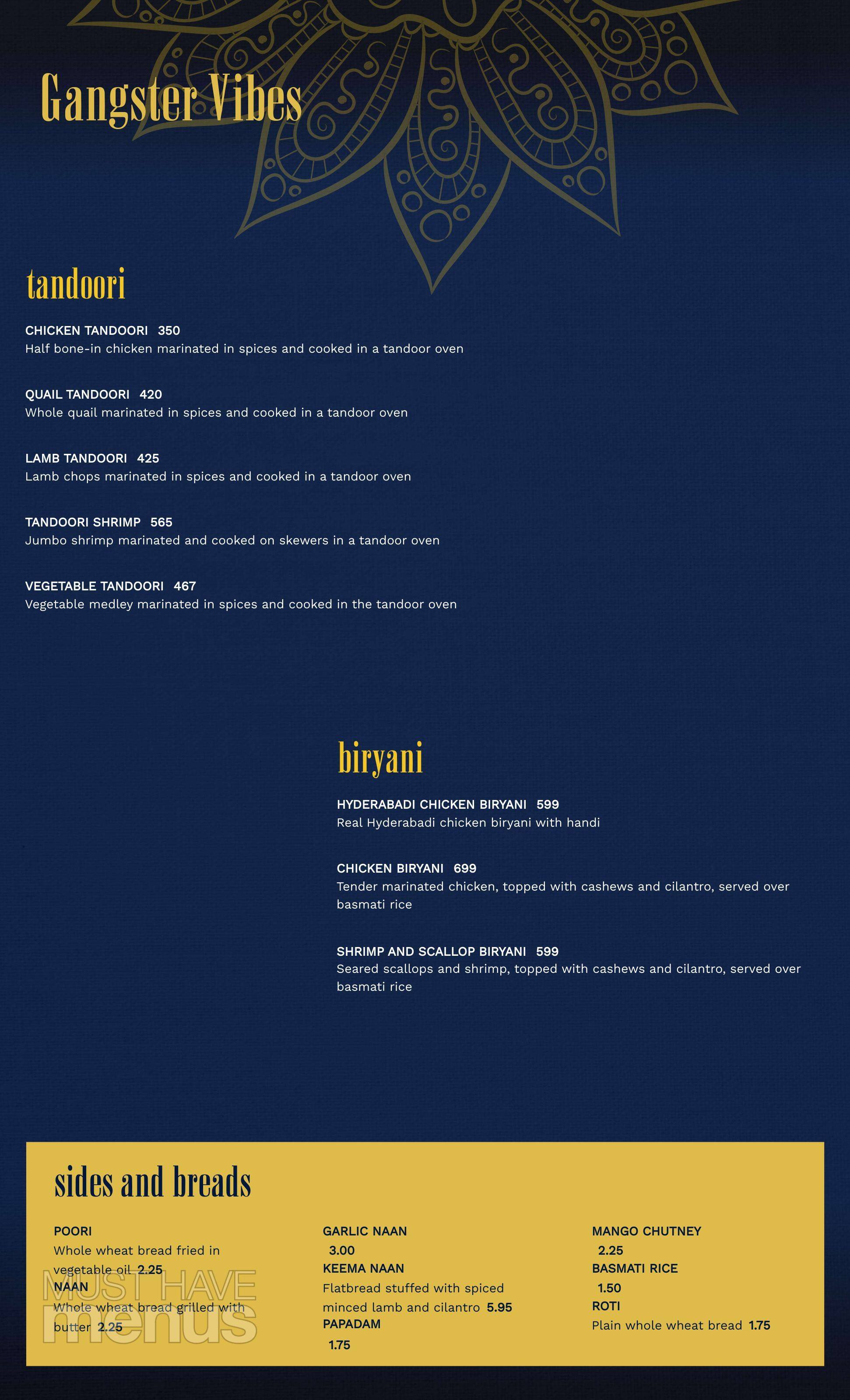 Menu of Gangsta's Cafe & Bar, Kurla, Mumbai