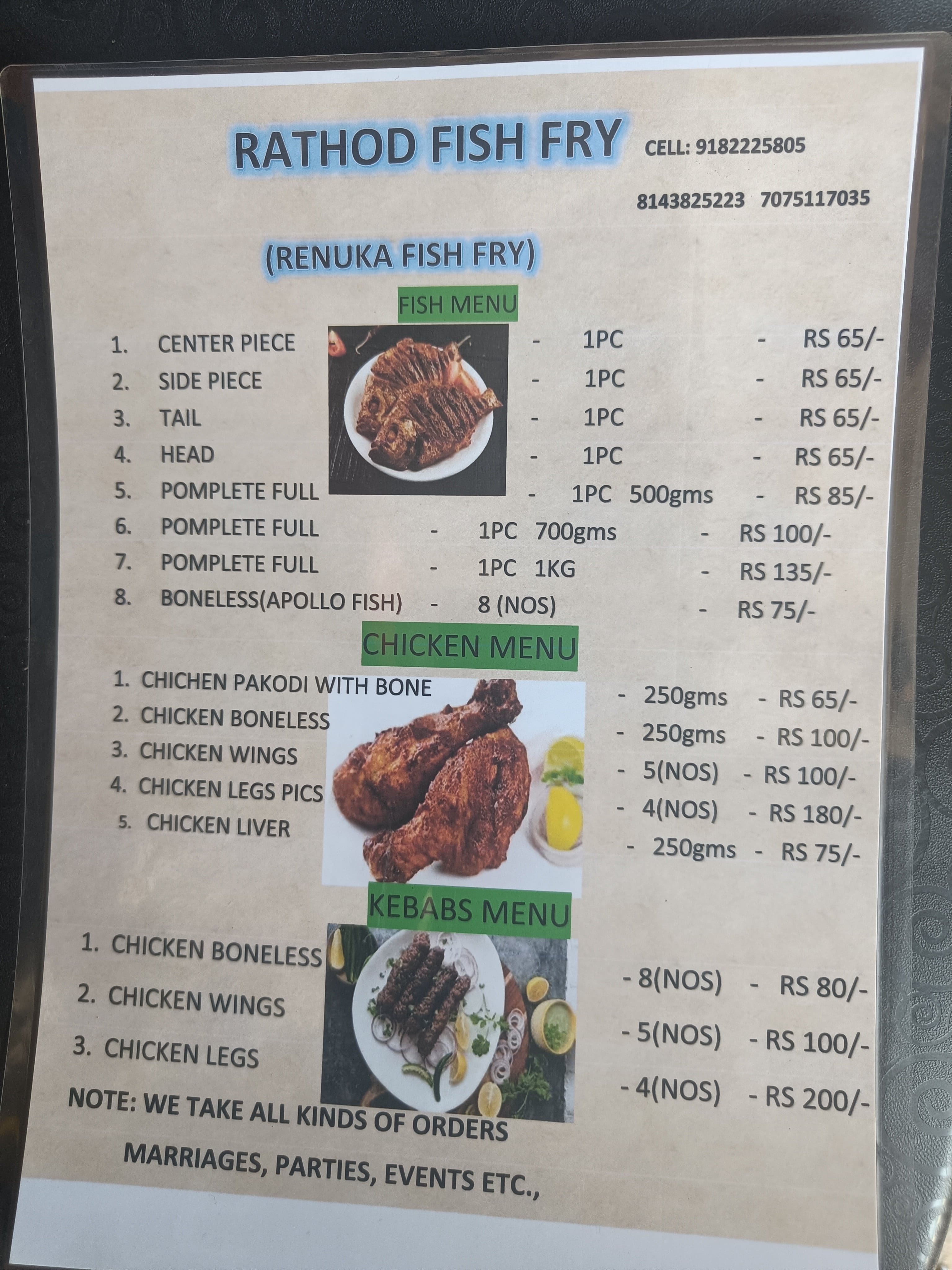 Menu of Rathod Fish Fry, ECIL, Secunderabad