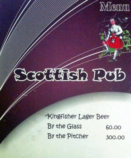 Menu at Scottish Pub, Bengaluru