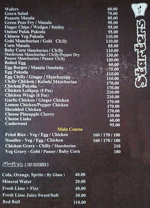 Menu at Scottish Pub, Bengaluru