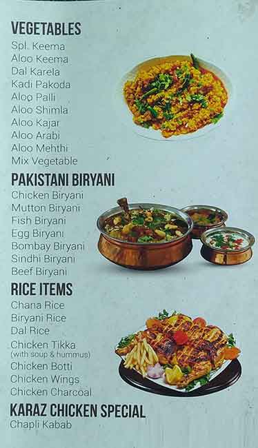 Menu at Al karaz restaurant, Sharjah