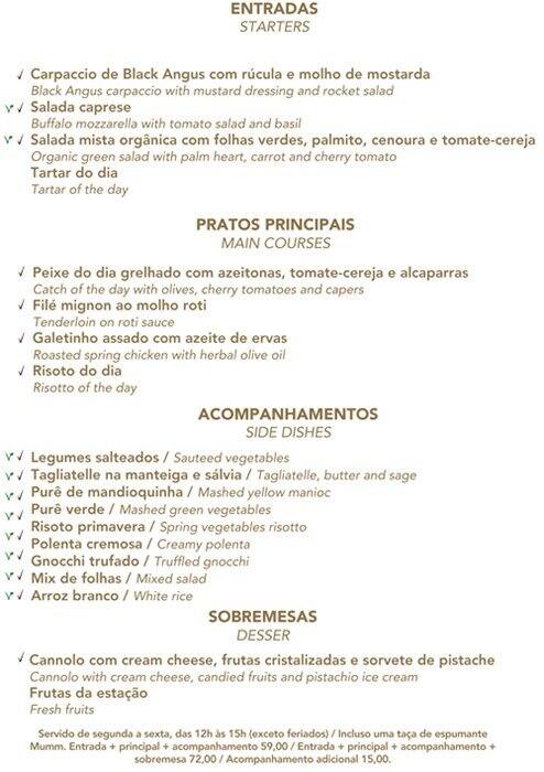 Menu at Emiliano restaurant, São Paulo