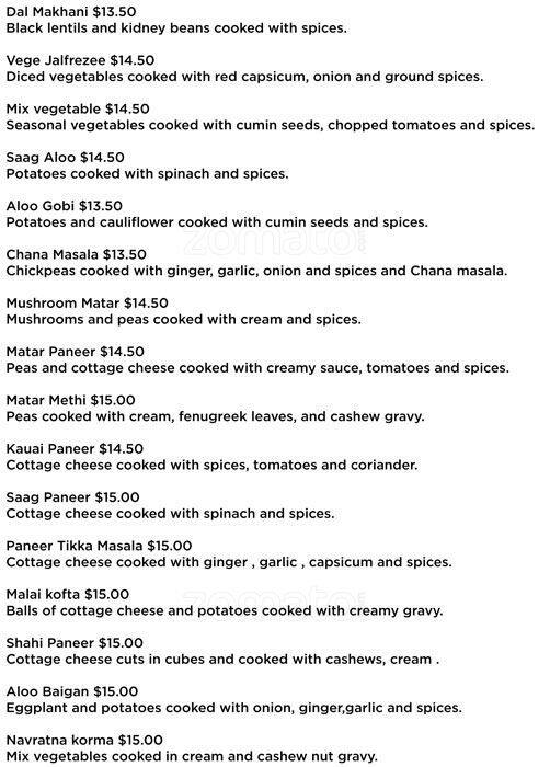 Menu at Tandoori Pakwan Dinner Deals restaurant, Wellington