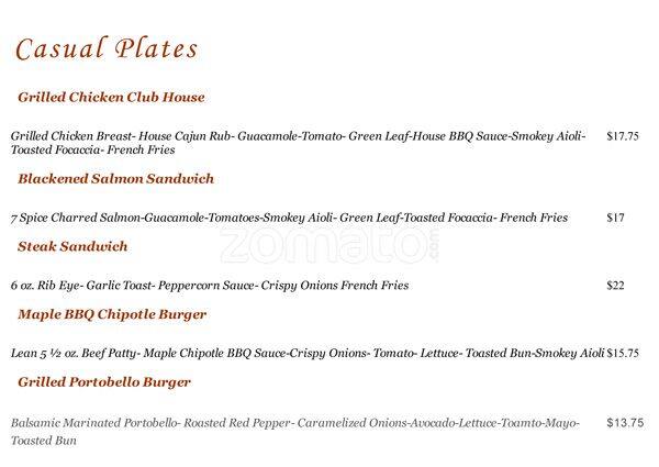 Menu at Maple Grill restaurant, Vancouver