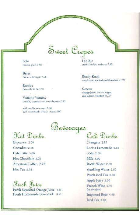 Menu at La Crepe Bistro restaurant, South Miami