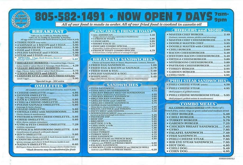 Chef Burger 2 Menu, Menu for Chef Burger 2, Simi Valley, Ventura County ...