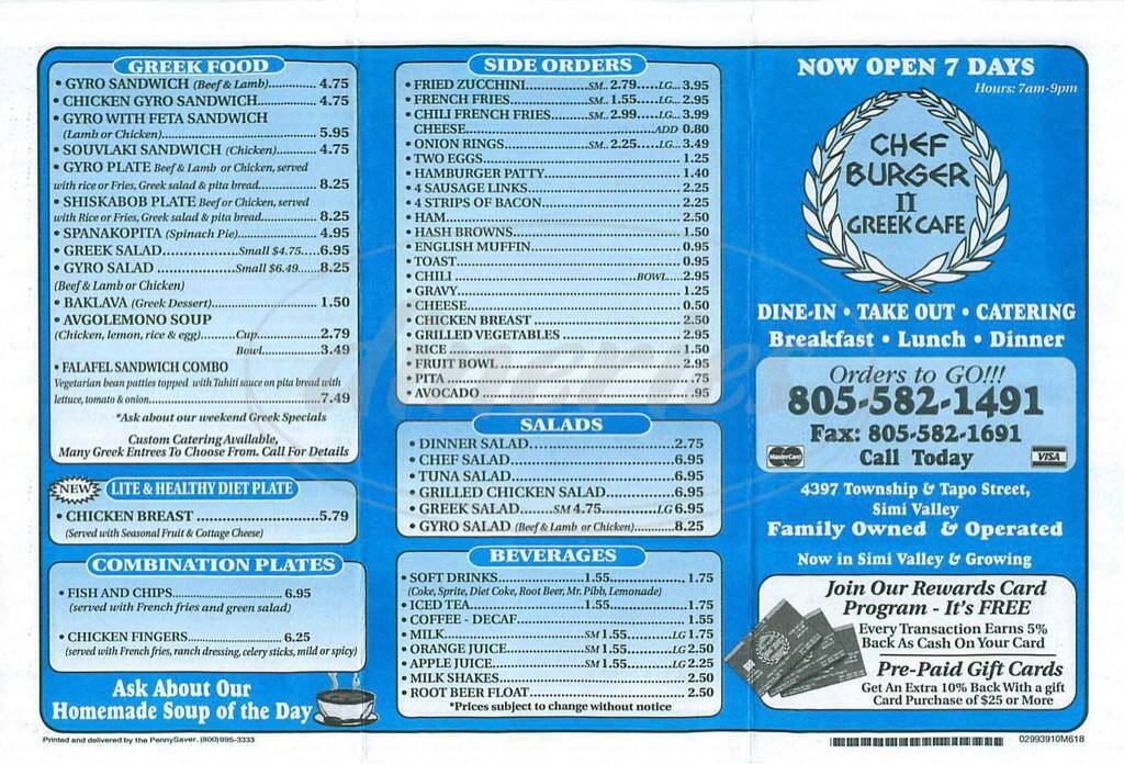 Menu at Chef Burger 2 restaurant, Simi Valley, Township Ave